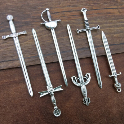 6PCS Retro Silver Long Swords Knight's Sword Cosplay Model Doll's House ...