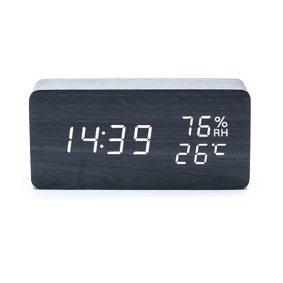 Digital Alarm Clock Wooden LED Clock Time Temperature Calendar USB ...
