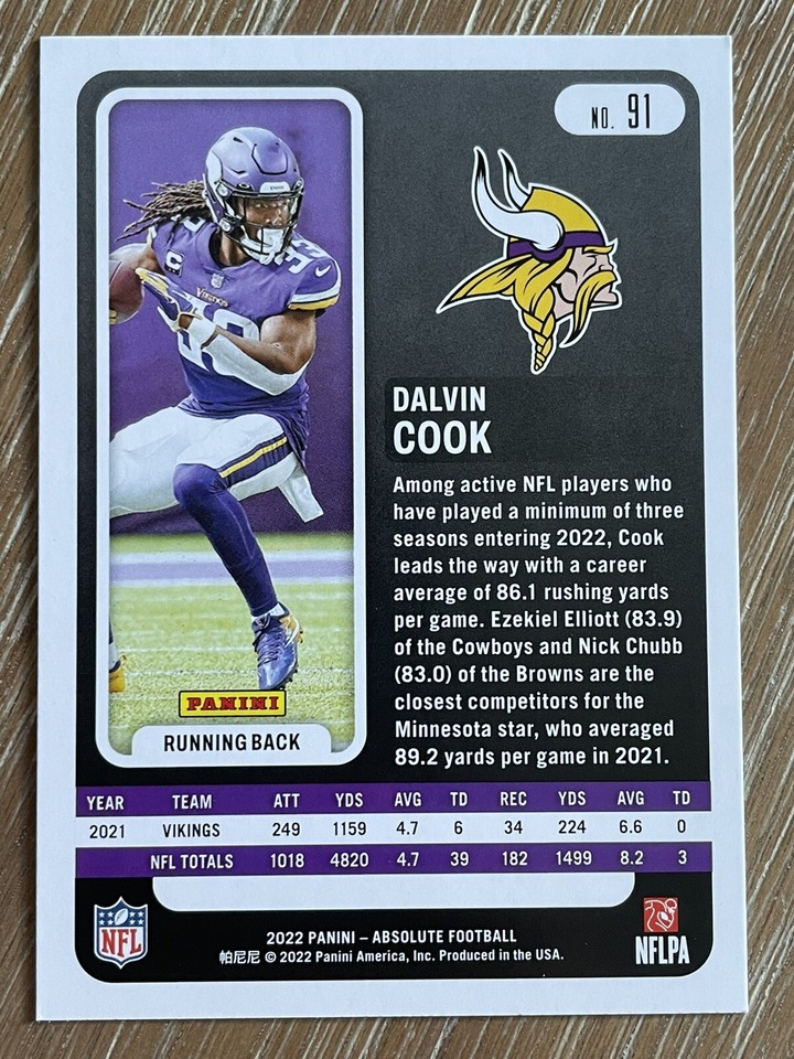 2022 Panini Absolute Dalvin Cook Minnesota Vikings football card #91 | eBay