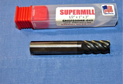 Supermill SM5F500M-045 Carbide 0.045"CR End Mill 1/2" 5FL 1"LOC AlCrN ...