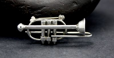 MUSICAL INSTRUMENT the TRUMPET PIN in .925 Sterling Silver Fast Free ...