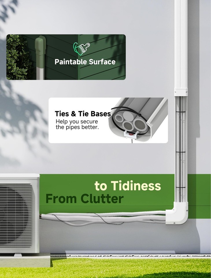 Mini Split Line Set Cover 4 Inch 12.5Ft, Easy to Install Lineset Cover ...