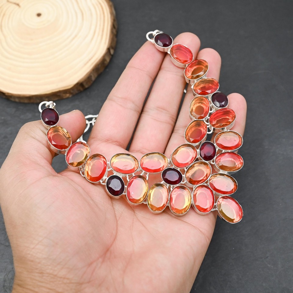 Bi-Color Tourmaline Garnet Gemstone 925 Sterling Silver Jewelry ...