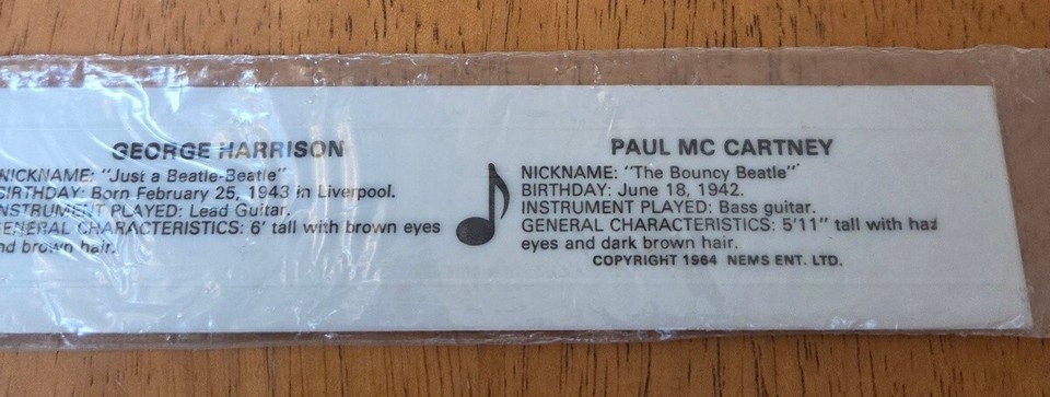 NOS Beatles Nems 1964 Ruler Sealed in Bag John Paul Ringo George Nems ...