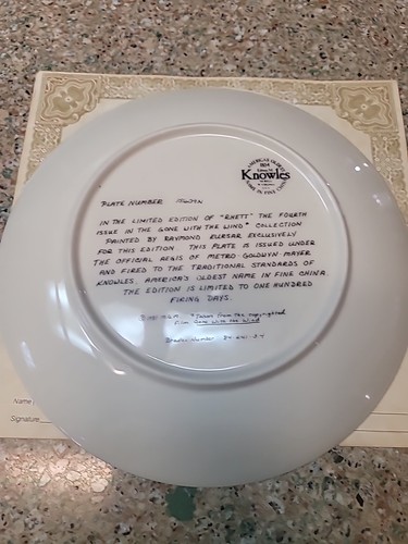 Rhett Butler Collector Plate Gone With The Wind W Certificate Ans ...