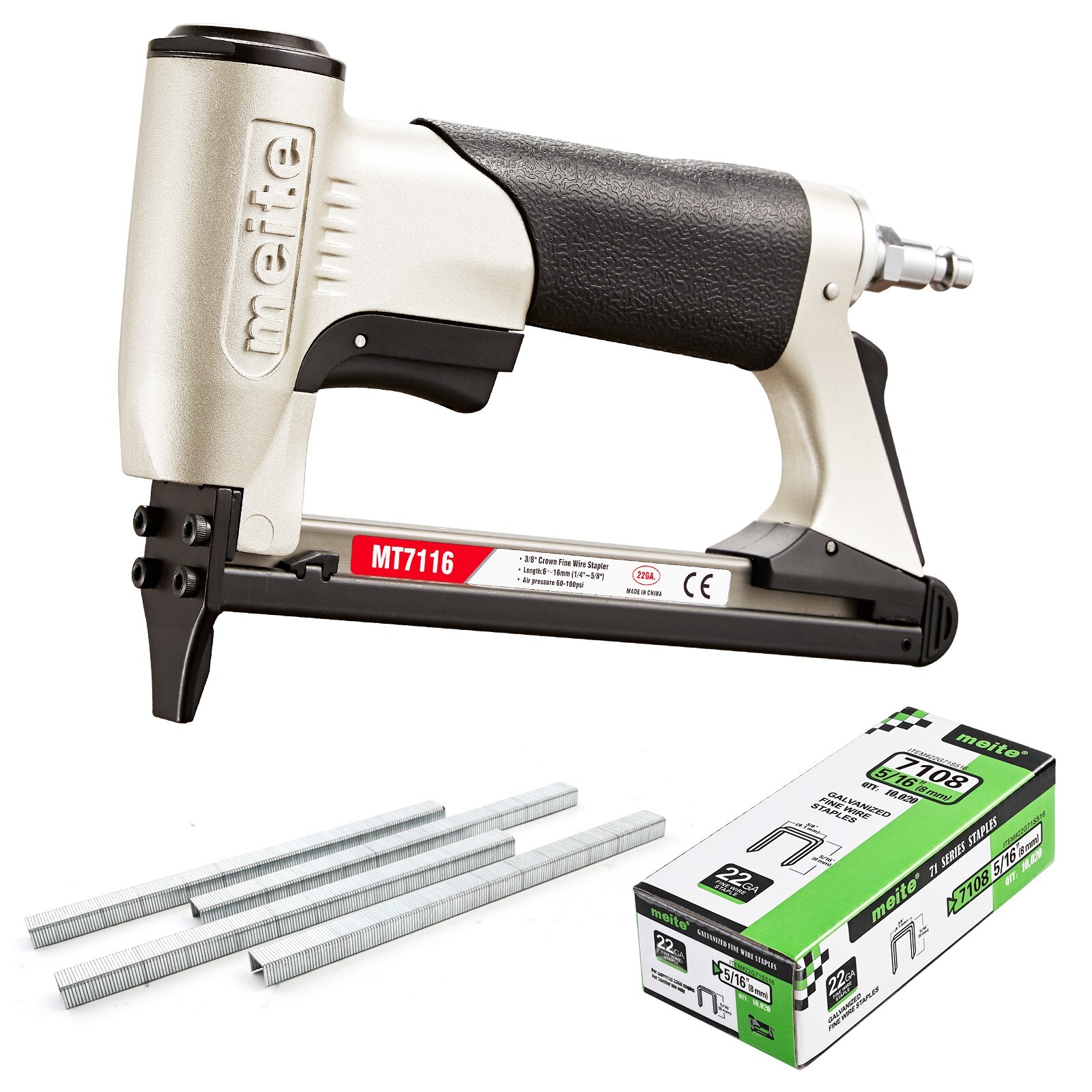 meite 22GA 3/8'' Crown Pneumatic Upholstery Stapler MT7116 Fine Wire ...
