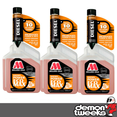 3 x Millers Oils Diesel Power EcoMAX Fuel Additive / Treatment - 500ml ...