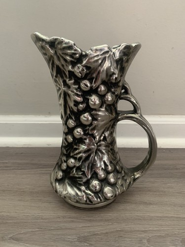 VTG USA McCoy Pottery 641 Antiqua Line Silver Black Grape Leaf 9.5 ...