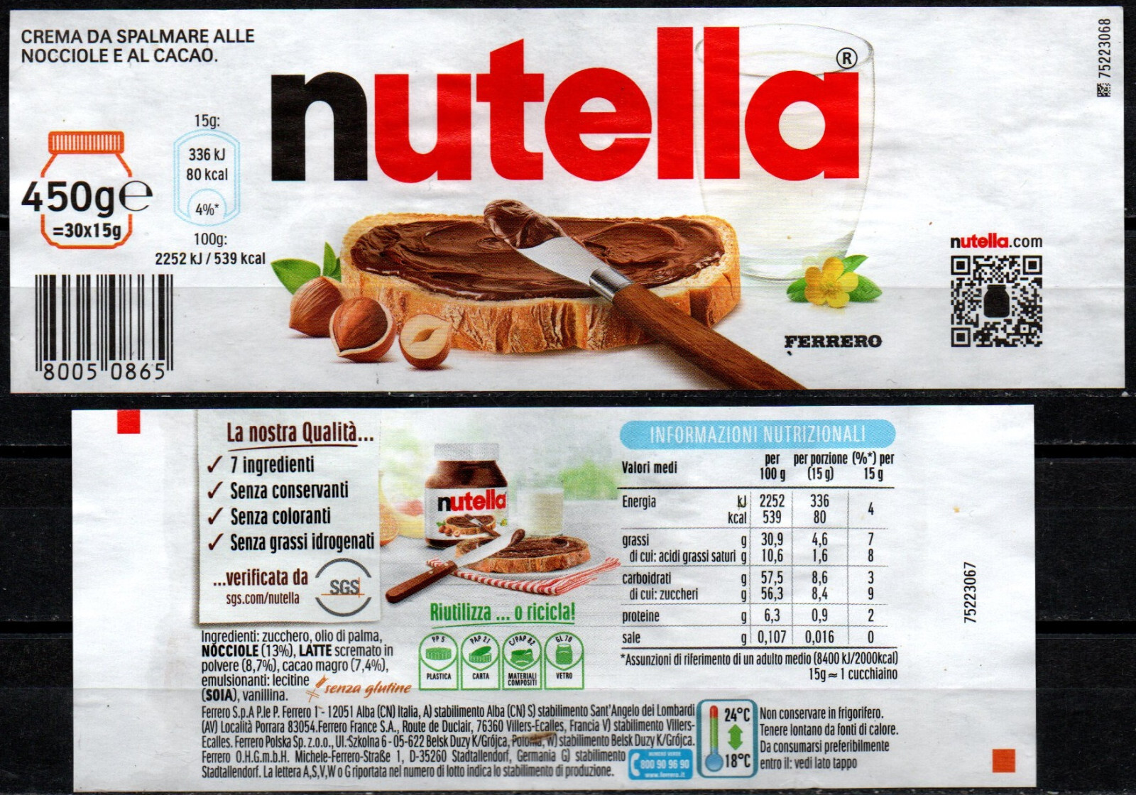 Etichetta Nutella - Fascetta da barattolo da 450 g | eBay