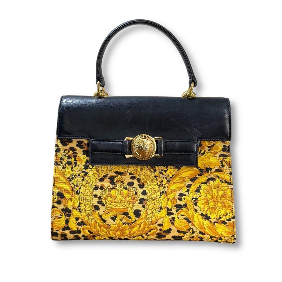 GIANNI VERSACE Baroque Pattern HandBag TopHandle Sunburst Hardware ...