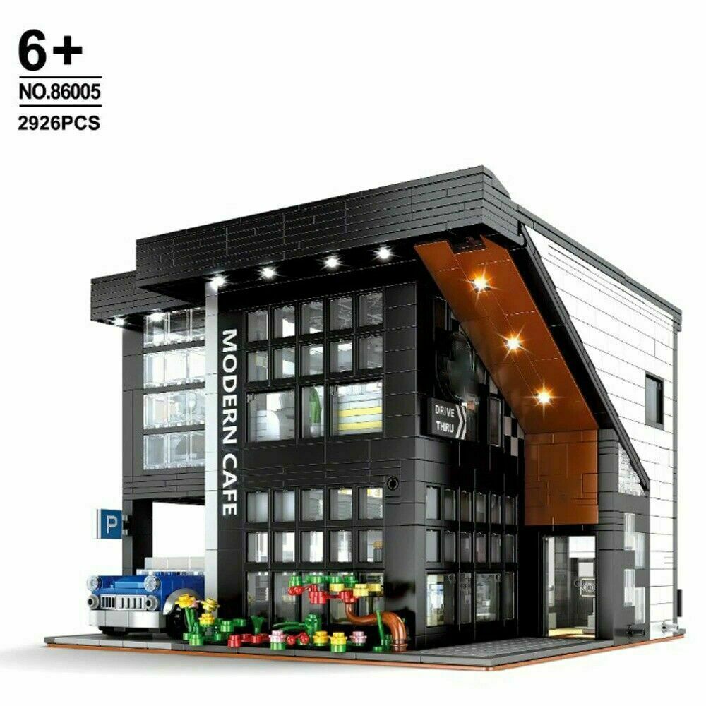 Building Blocks Sets City Street MOC Modern Cafe LED Model Bricks Toys ...