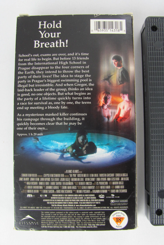 The Pool ~ 2001 VHS Movie TESTED Alliance Horror Slasher “18A” McAvoy ...