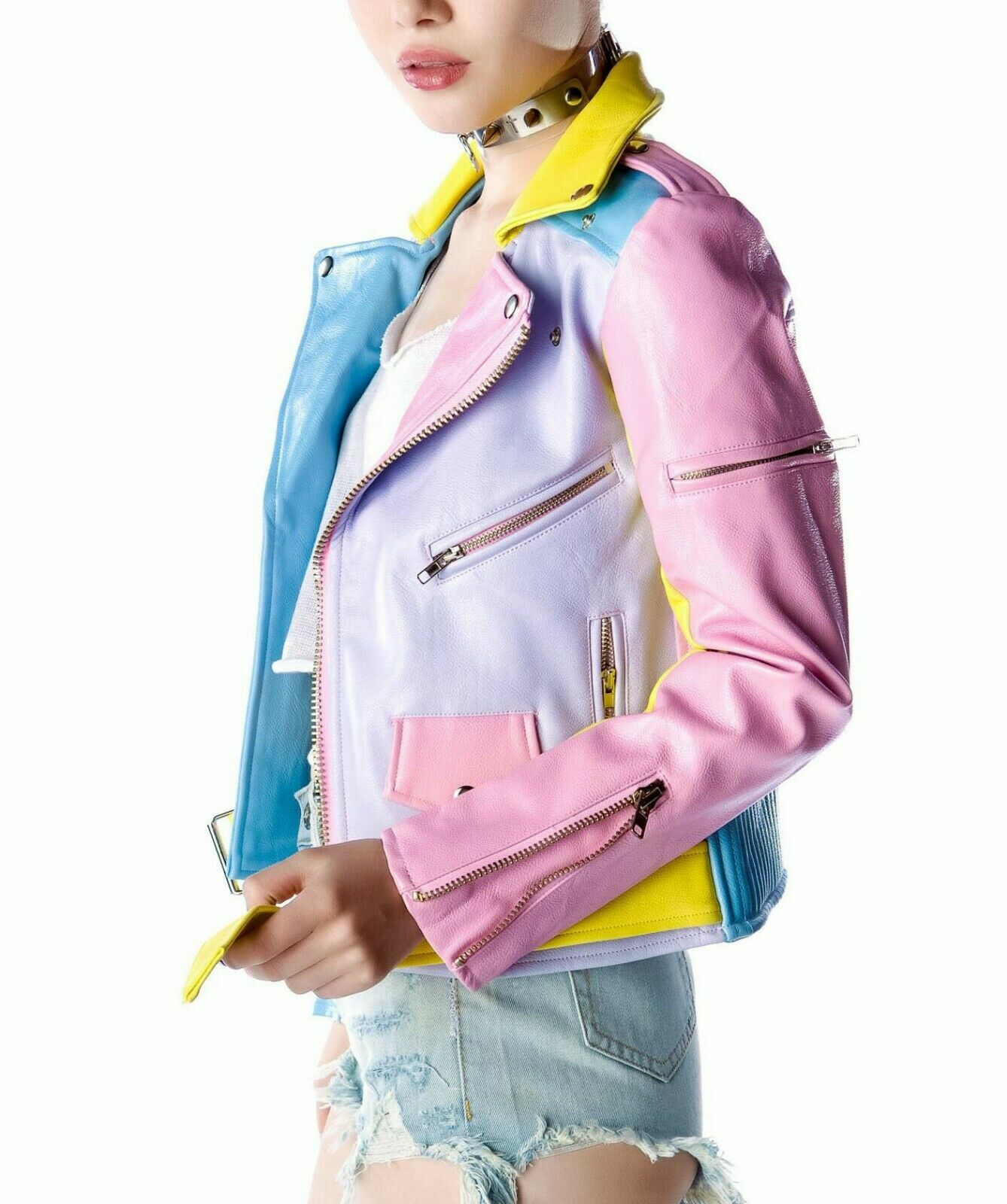 Women's Multi-Colored Leather Jacket Genuine Lambskin Motorcycle Jacket ...