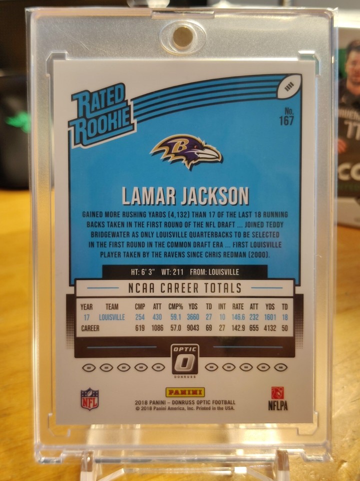 LAMAR JACKSON 2018 DONRUSS OPTIC RATED ROOKIE RC #167 BALTIMORE #RAVENS ...