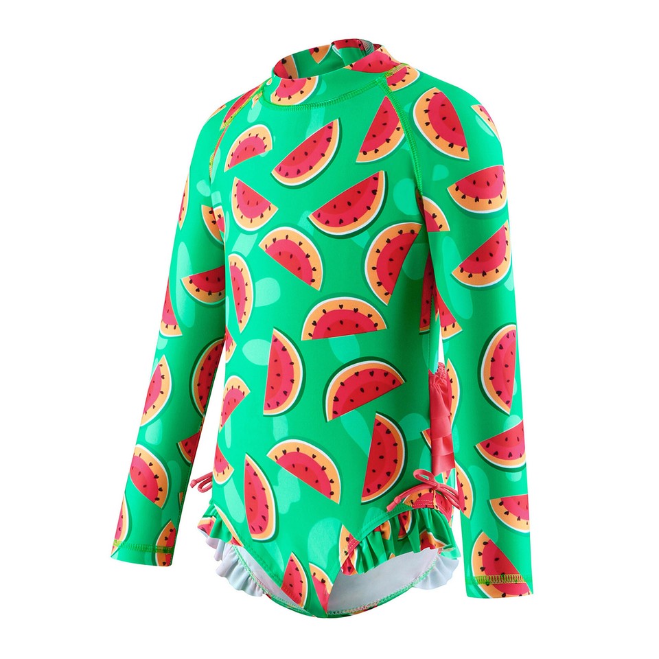 Girls Bathing Suit Back Zipper Swimsuit Long Sleeve Swimwear Frilly ...