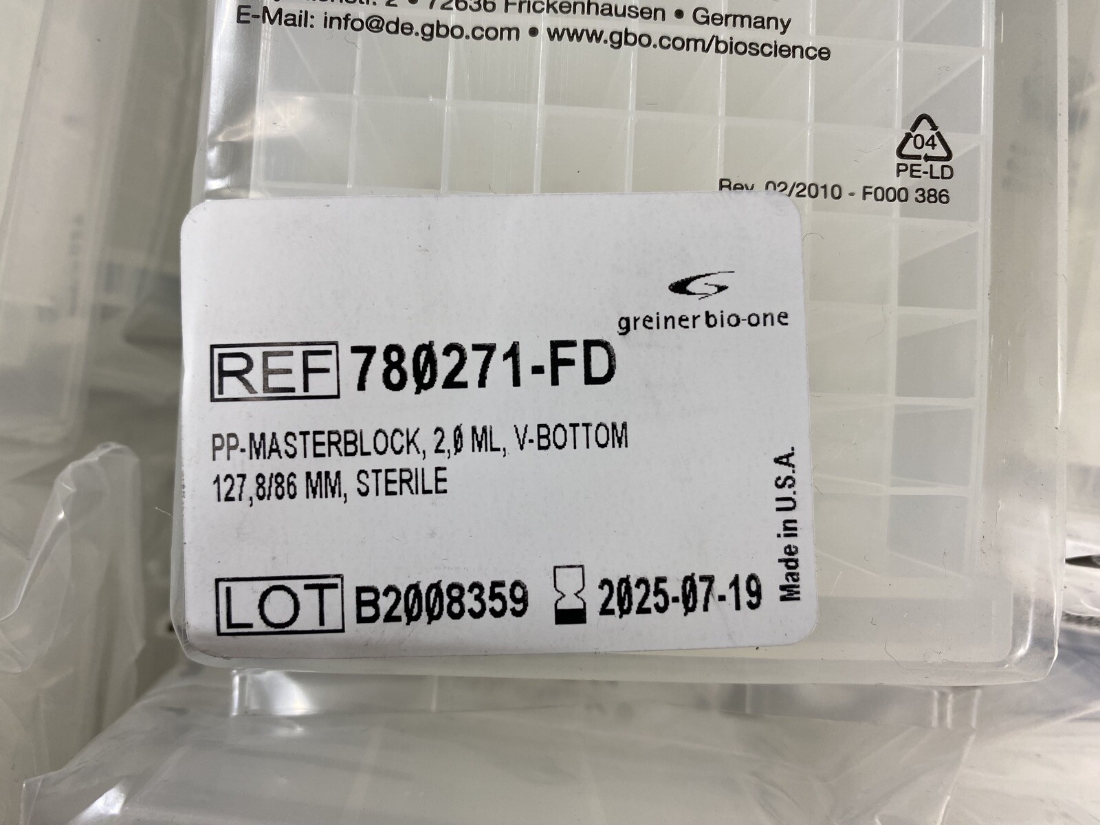 GREINER BIO-ONE Masterblock Polypropylene 2mL Sterile Plates 780271-FD ...