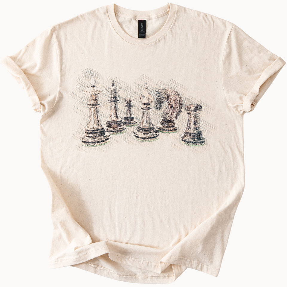 Chess Lovers Graphic T-shirt, Unique Chess Pieces Art Shirt, Casual ...