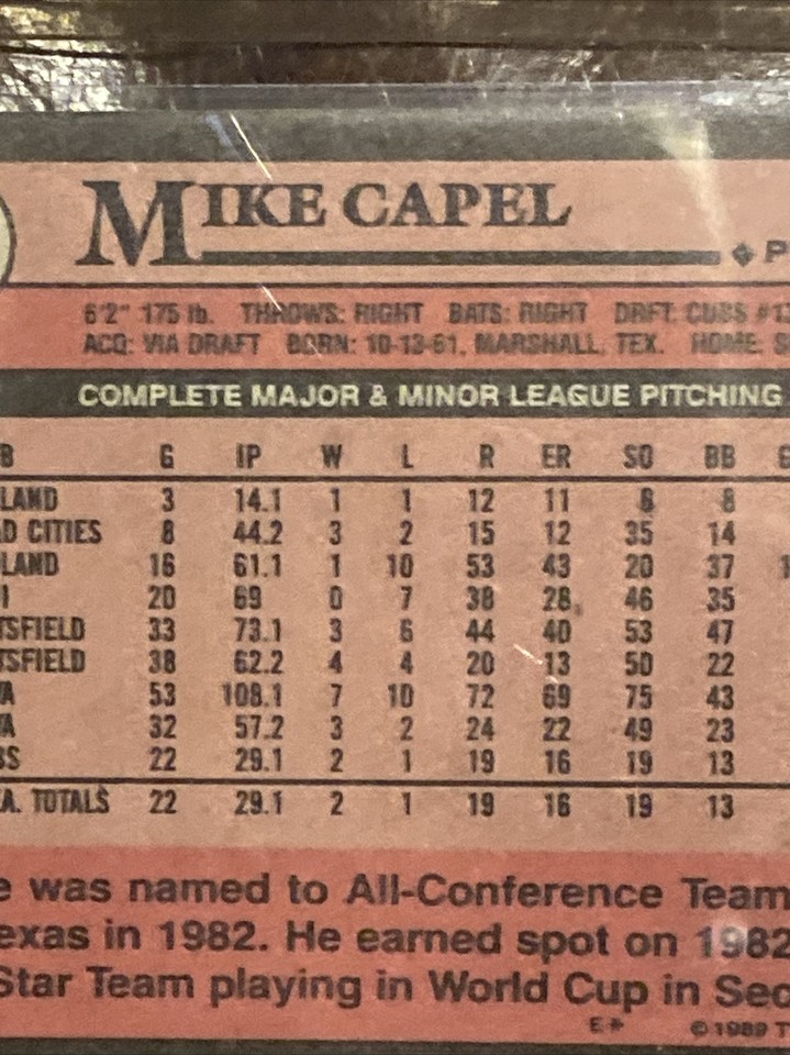 RARE 1989 Topps #767 Mike Capel Cubs MISPRINT ERROR Card | eBay