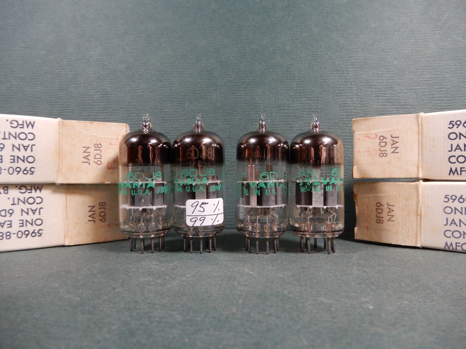 Sylvania Gray Plate JAN 6DJ8 Vacuum Tubes (4) Amplitrex Tested Strong ...