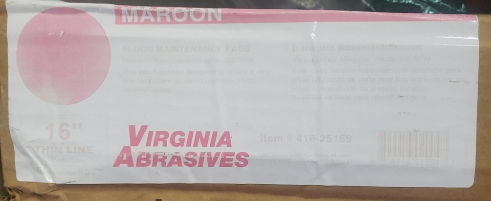 Virginia Abrasives Floor Maintenance Pads 16" Thin Line Dual Center ...