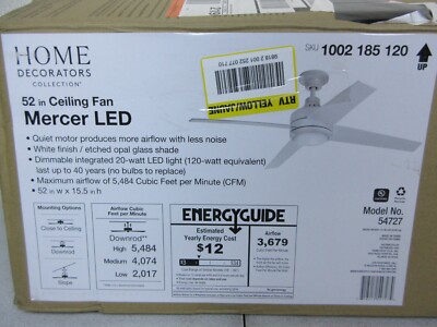 Home Decorators Mercer 52 in. Integrated LED Indoor White Ceiling Fan ...