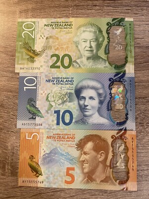 New Zealand 3 pcs 5 10 20 Dollars NZD Polymer CIR. 2015-2016 Series ...