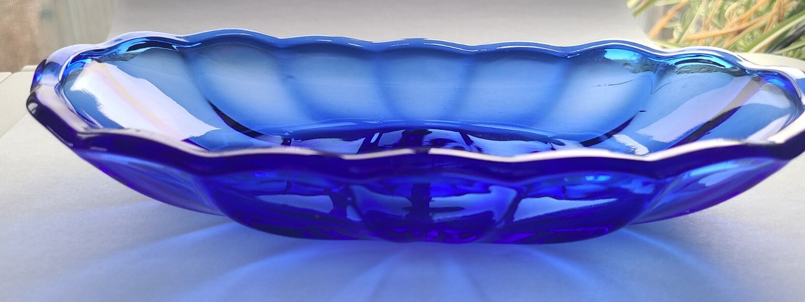 Vintage Blue Glass Oval Relish Dish, Scalloped Edges | eBay