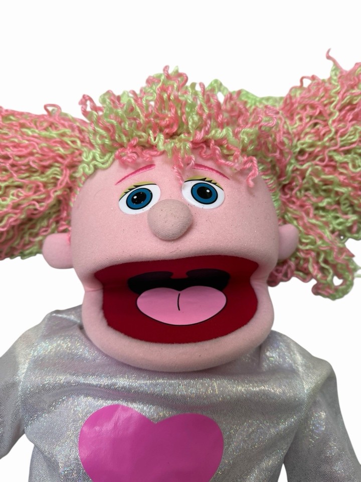 SILLY PUPPETS Kimmie Full Body Hand Puppet Green Pink Neon Curly Hair ...