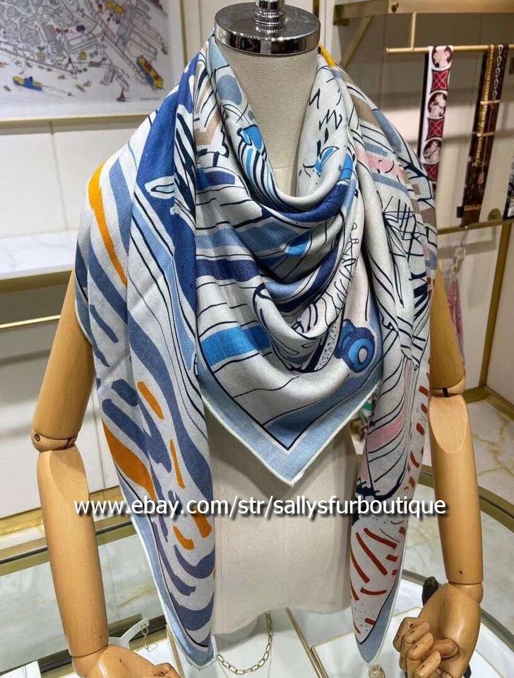 Pure 70% Cashmere 30% Silk Wrap Scarf Summer Trees Print Double Face ...