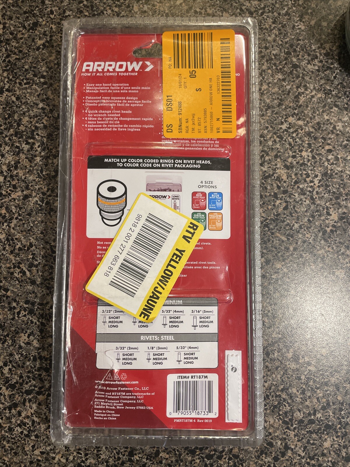 Arrow One Hand Rivet Tool - RT187M - Red & Black Portable No Slip Easy ...