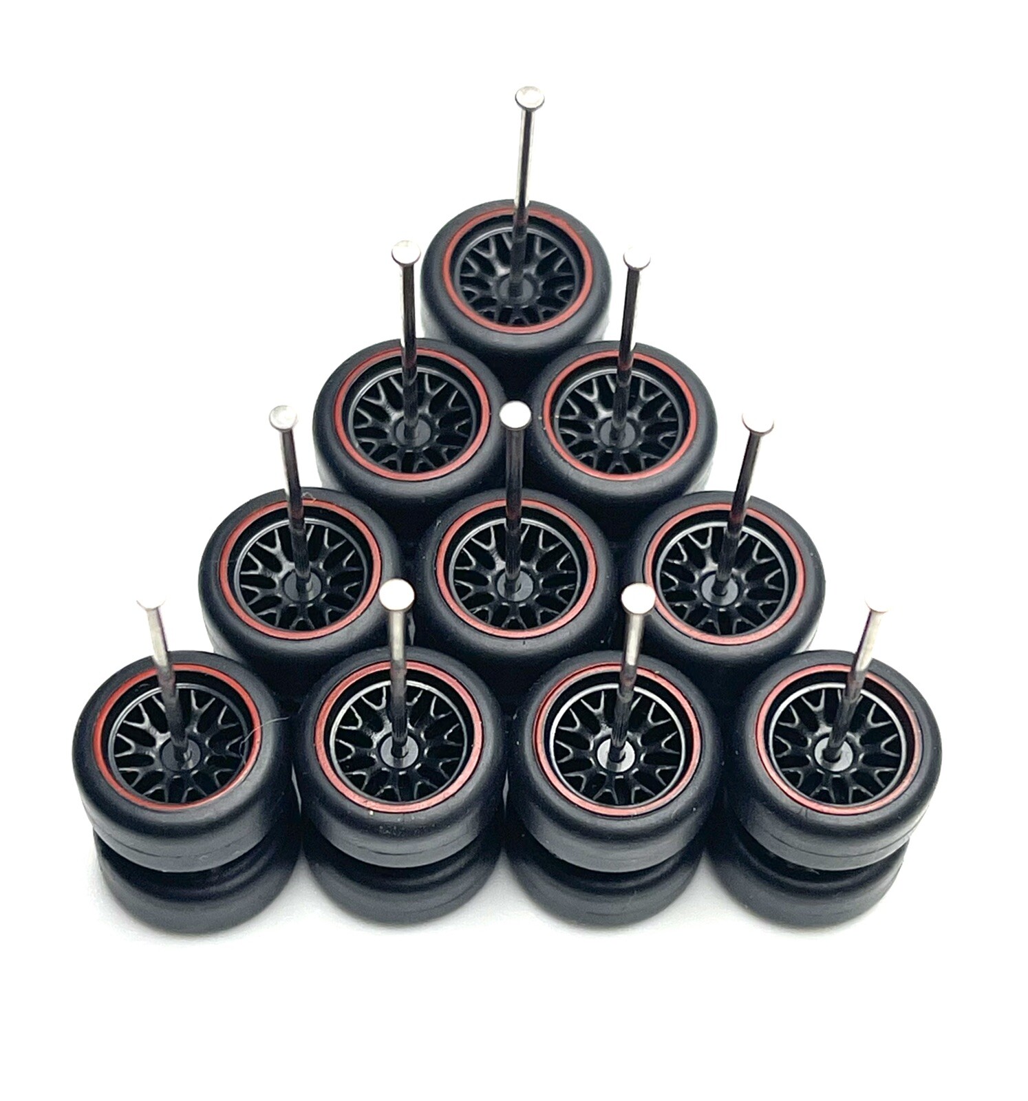 5x Sets Black BBS W/ RED Stripe Real Rider Wheel W/ Rubber Tires For 1/ ...