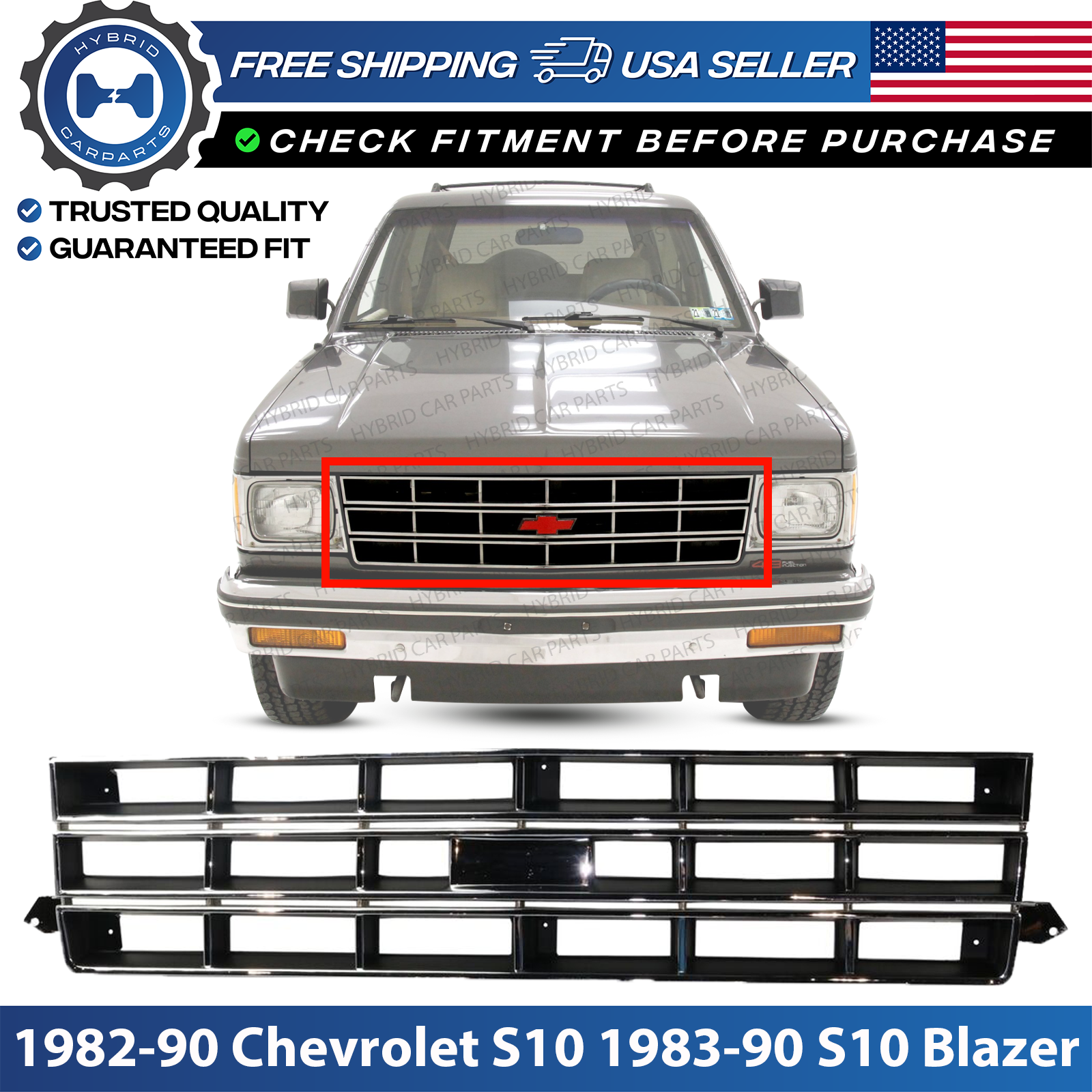 New Grille Chrome Shell w/ Black Insert For 82-90 Chevrolet S10 83-90 ...