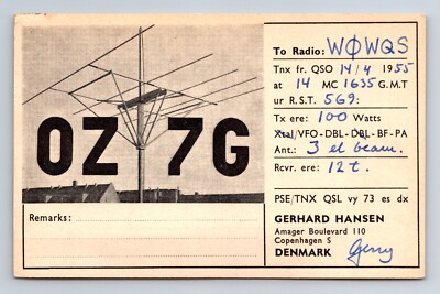 Vintage Ham Radio CB Amateur QSL QSO Postcard OZ7G Denmark 1955 | eBay