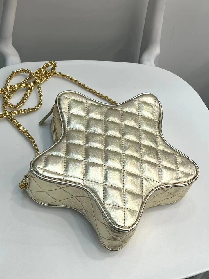 Quilted Lambskin Leather Star Shaped Purse w/ Chain Clutch Fashion ...