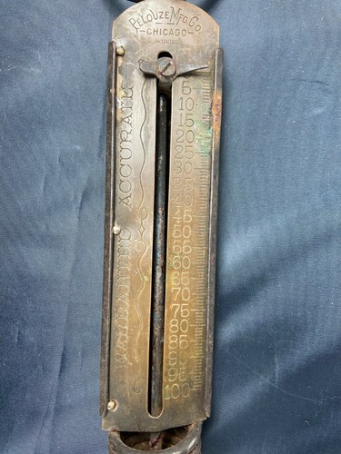 VINTAGE "PELOUZE MFG. CO. CHICAGO" 150 lb HANGING SCALE ~ "WARRANTED ...