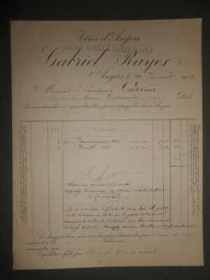 ancienne facture gabriel rayer Angers 1905 vins D'Anjou Guéry Rayer | eBay