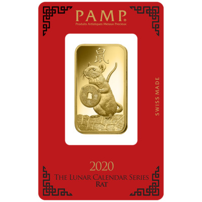 Rare 1 oz Gold Bar PAMP Suisse Year of the Rat In Assay Ancient Chinese ...