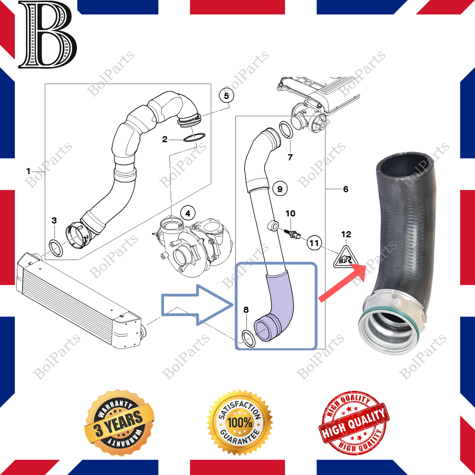 Intercooler LOWER Hose for BMW E90 E91 E92 325D 330D 330XD 335D ...