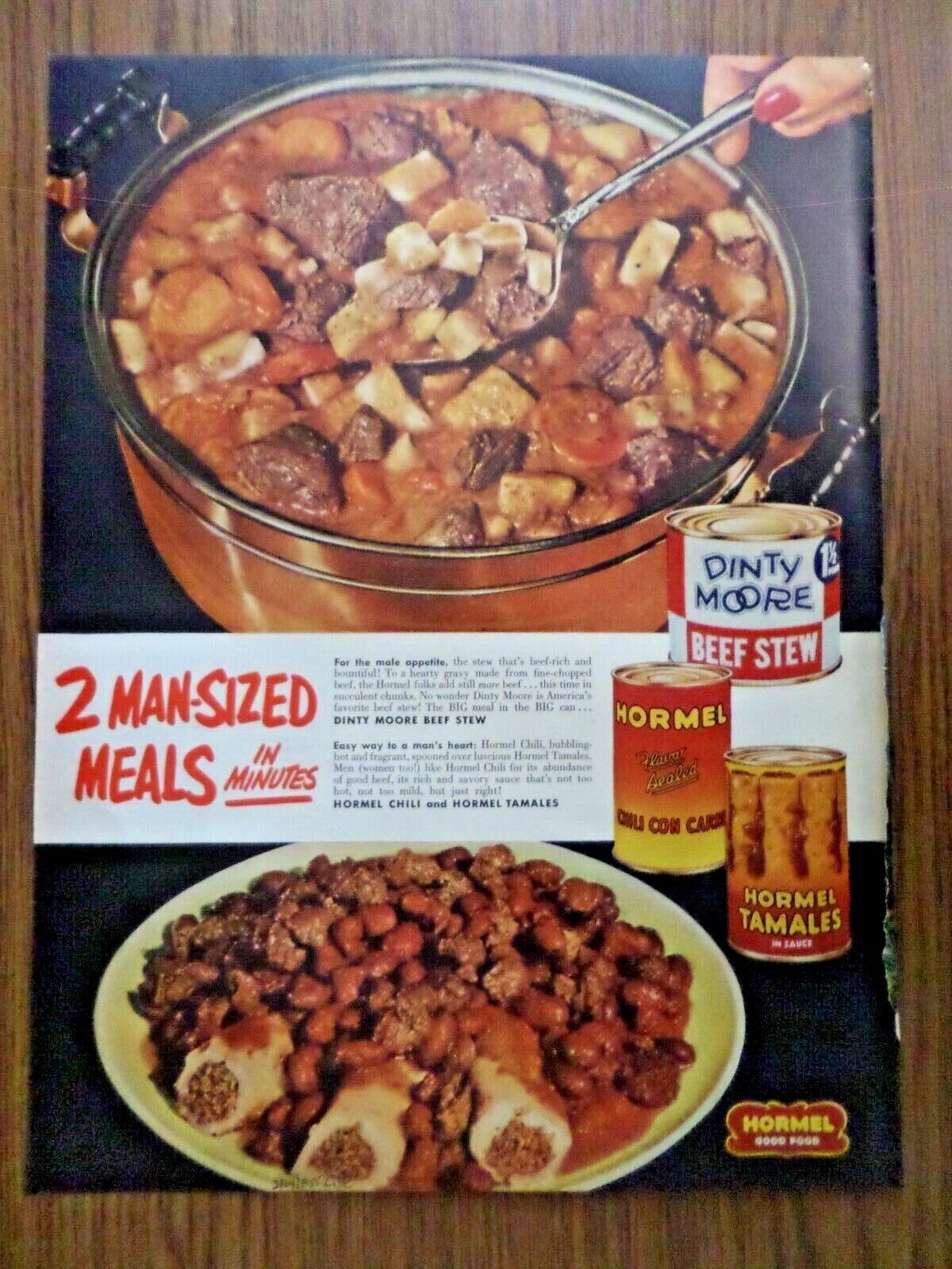 1955 Hormel Ad Man-Style Meals Dinty Moore Beef Stew & Chili Con Carne ...
