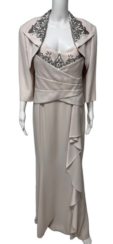 Daymor Couture Women's Long Cream Color Formal Dress With Jacket Size ...