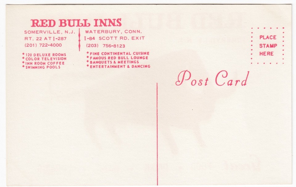 Red Bull Inns Advertising, Somerville, NJ & Waterbury, CT Postcard | eBay