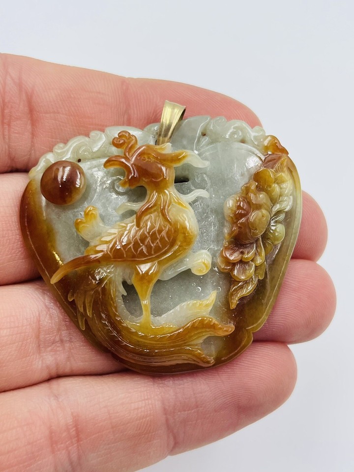 Chinese Antique Orange Red & Green Carved Jade 3D Bird Large Pendant | eBay