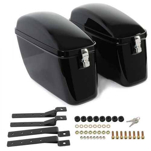 Universal Motorcycle Hard Saddle Bag Gloss Black For Harley Honda ...