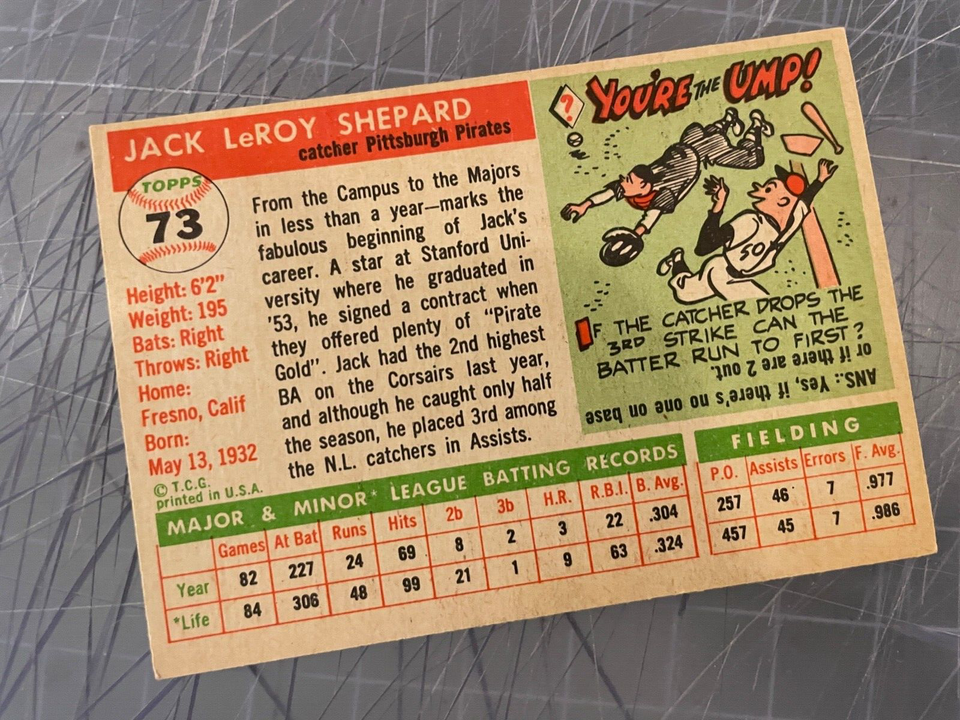 1955 TOPPS #73 JACK SHEPARD PITTSBURGH PIRATES BASEBALL CARD NM+ | eBay