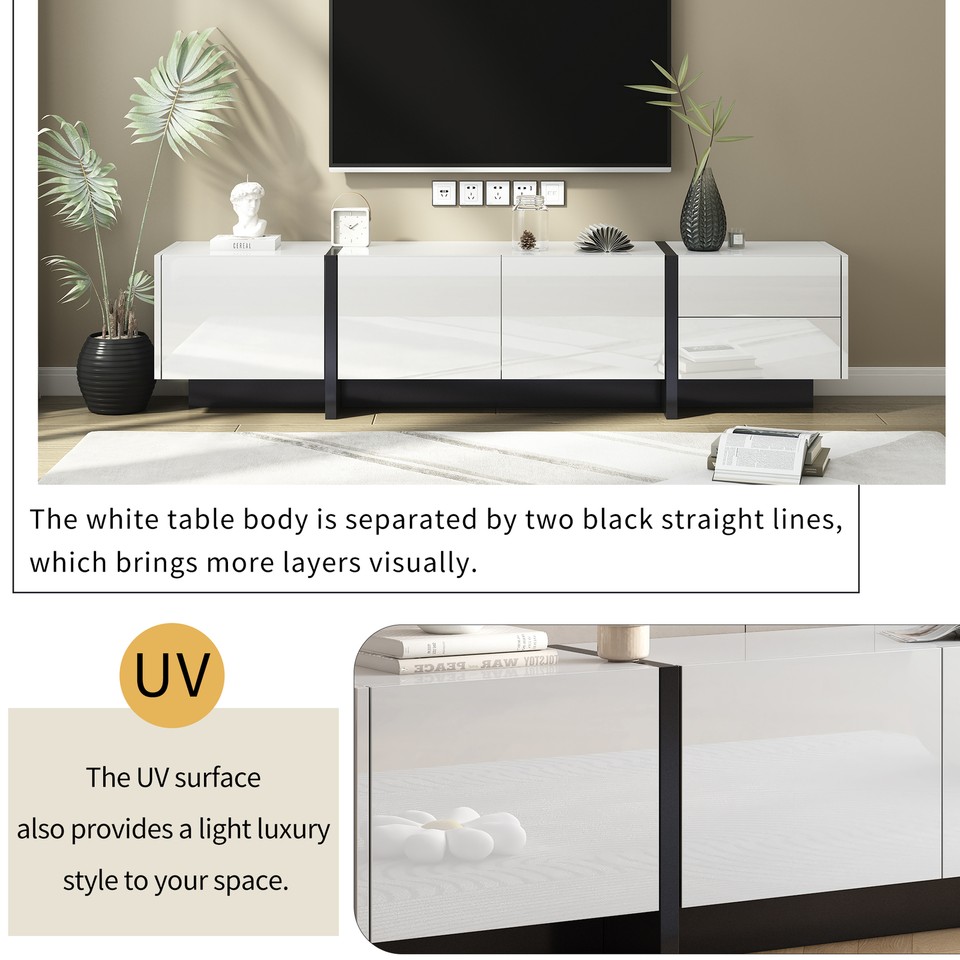 TV Stand for TVs up to 80'', Wood Entertainment Center w/High Gloss UV ...