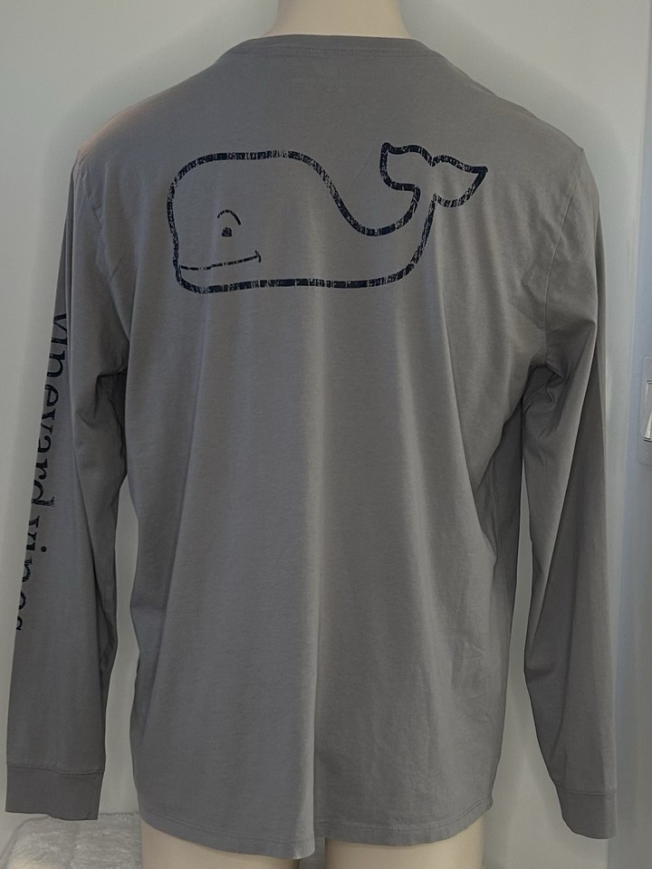 Vineyard Vines Men's Whale Graphic Long Sleeve T-Shirt Crew Neck Gray ...