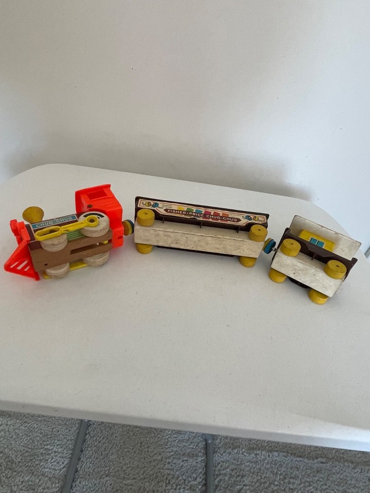 Vintage Fisher Price Pull toy Wood Magnetic Chug Chug Choo Train 3 ...