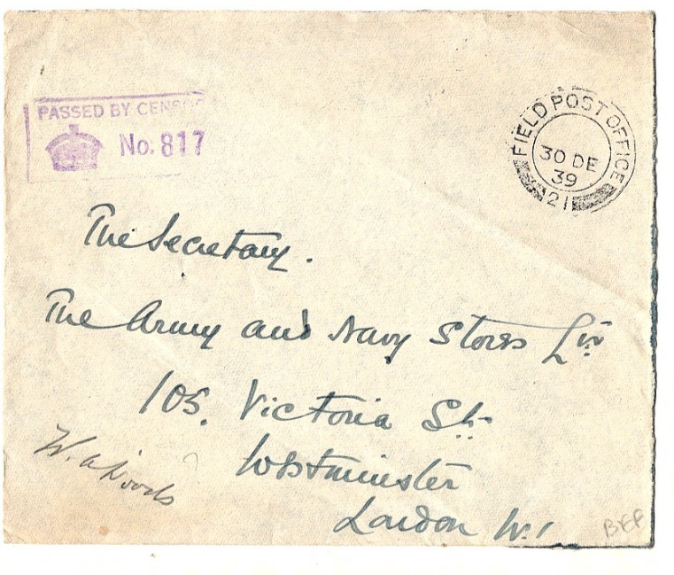 c1940 4 Field Army Post Office On active Service Passed by Censor ...