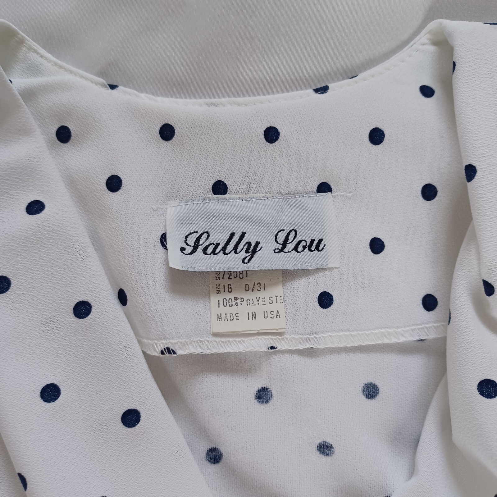 Vintage Midi Dress Sally Lou White Polka Dot Navy 80s… - Gem