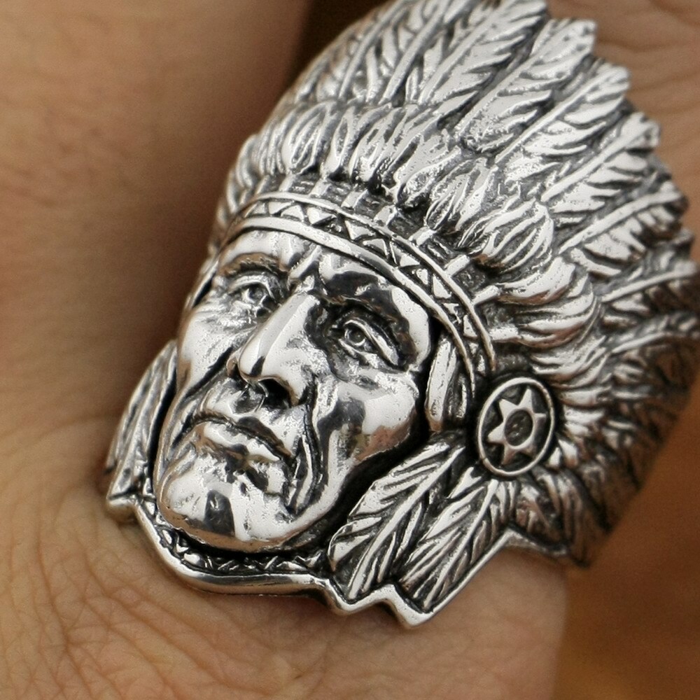 Indian Chief Ring 925 Sterling Silver Mens Biker Rock Punk Ring TA89A ...